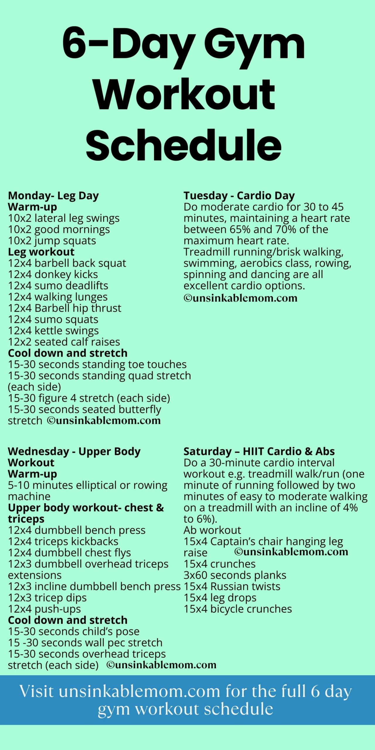 6-Day Gym Workout Schedule for Women - Unsinkable Mom